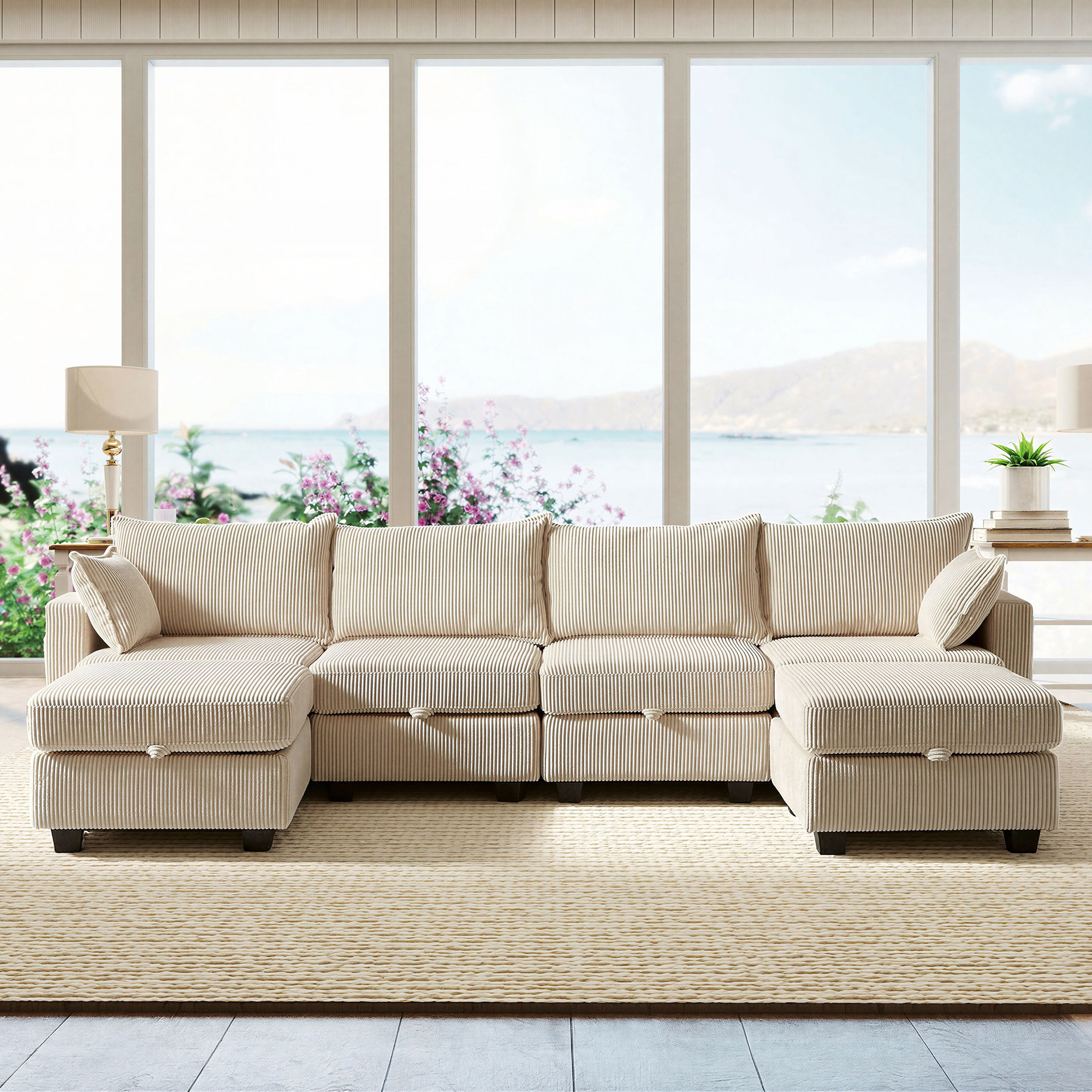 Latitude Run® 114" Corduroy Modular Sectional Sofa with Hidden Storage Seats for Modern Living ...